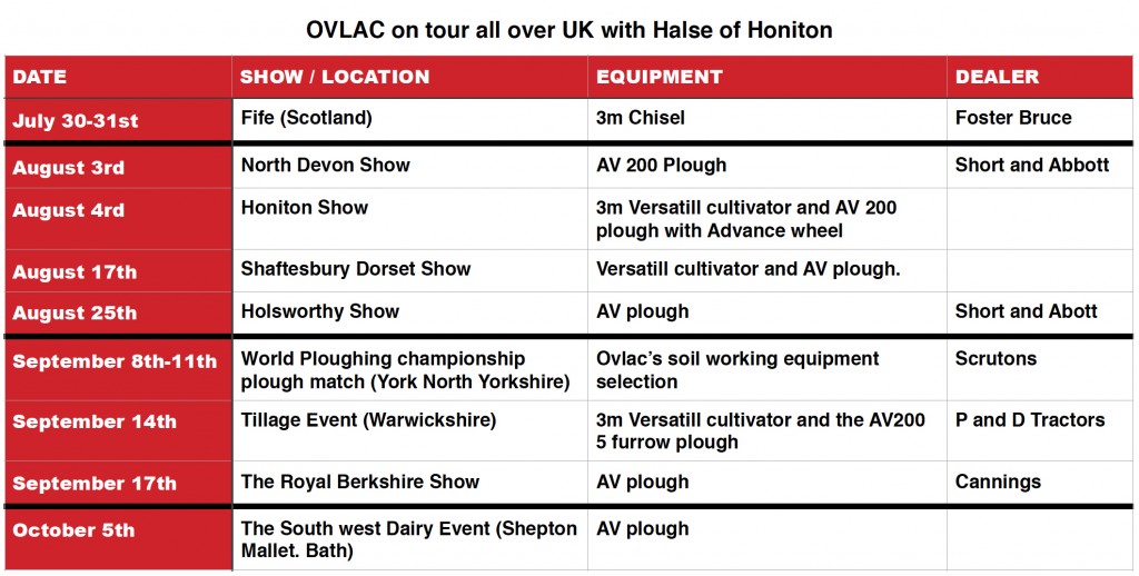 Ovlac on Show Tour with Halse of Honiton all over UK - Ovlac